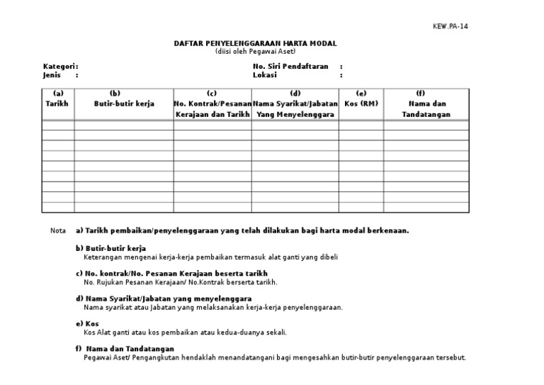 14.kew - Pa-14 Daftar Penyelenggaraan Harta Modal | PDF
