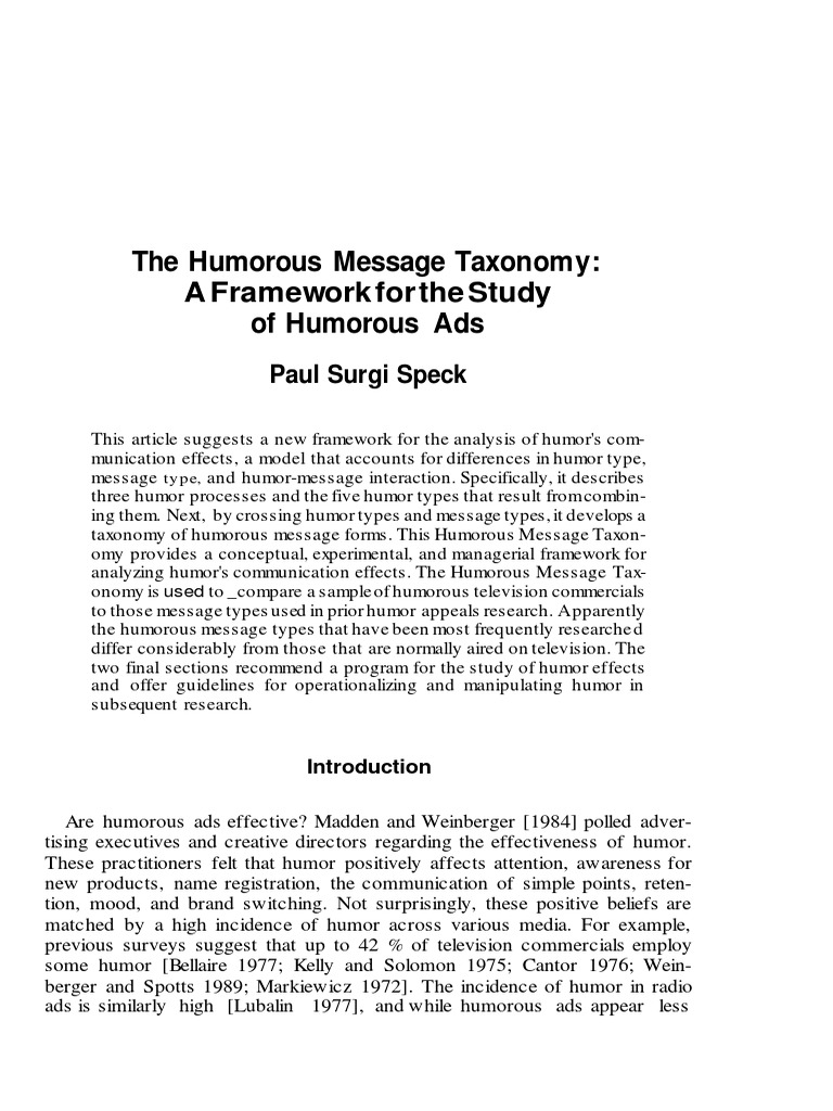 Speck Humor Taxonomy | Download Free PDF | Humour | Advertising