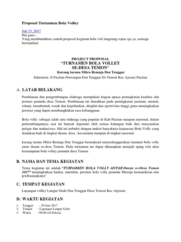 Proposal Turnamen Bola Volley | PDF