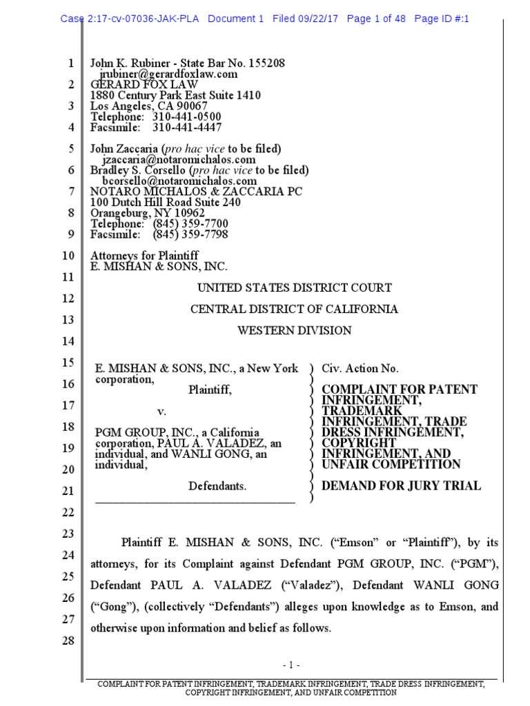 Patent & Trademark Infringement Complaint | PDF | Trade Dress | Trademark