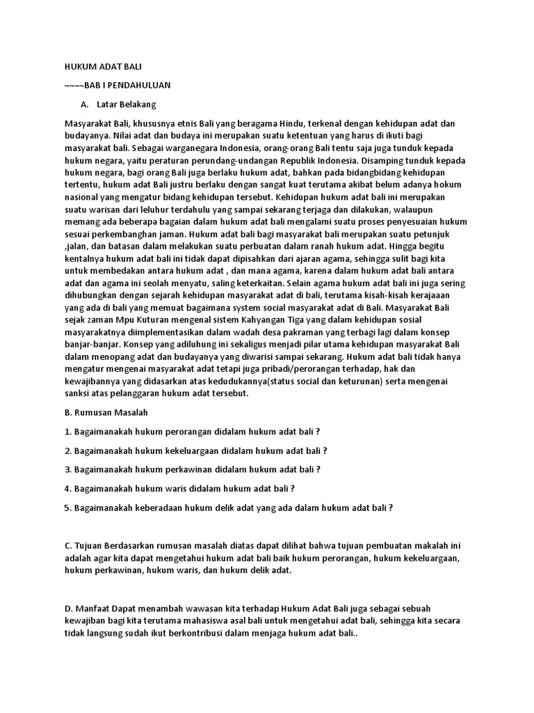Hukum Adat Bali | PDF