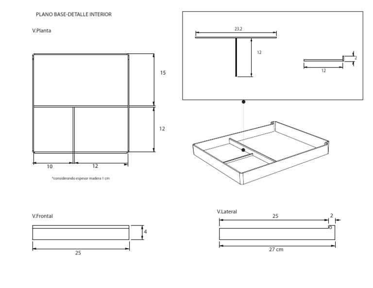 Plano Base-Detalle Interior V.Planta: Considerando Espesor Madera 1 CM ...