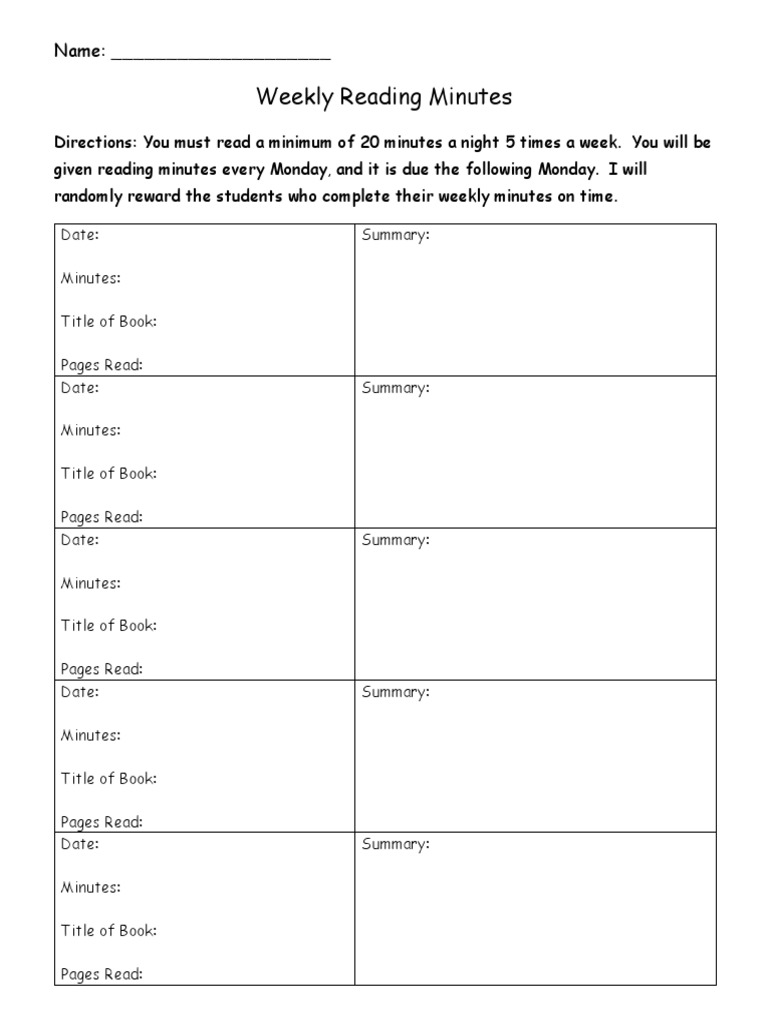 Weekly Reading Log Template | PDF | Home & Garden | Self-Improvement