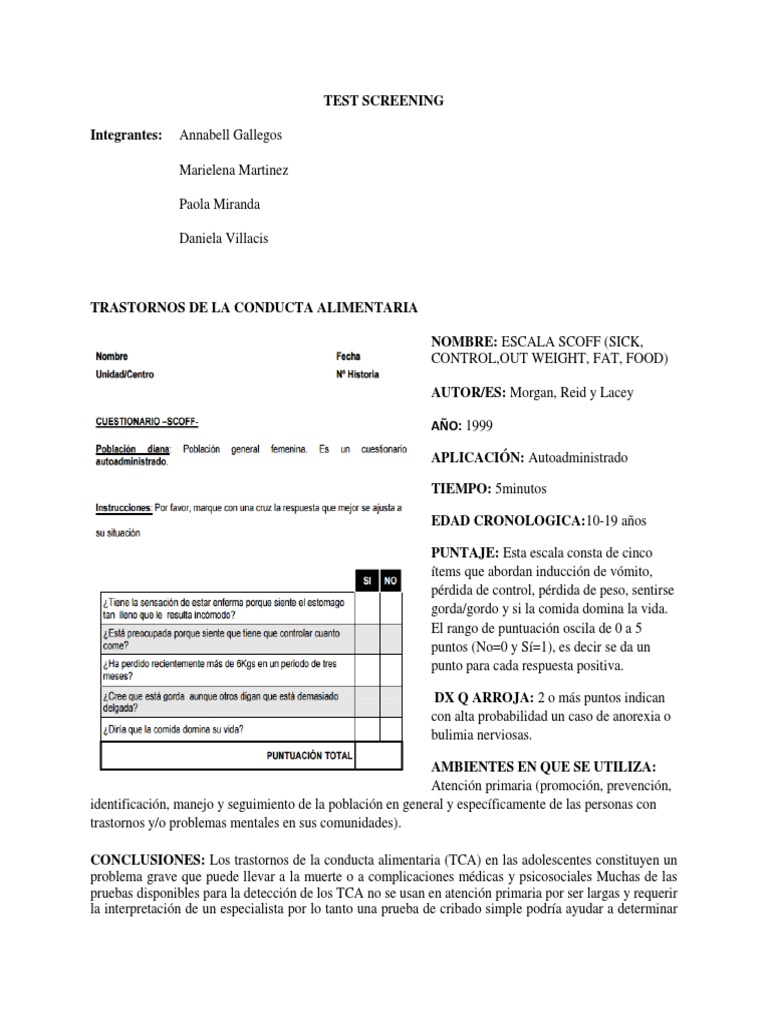 Test de Screening | PDF | Desorden hiperactivo y deficit de atencion ...