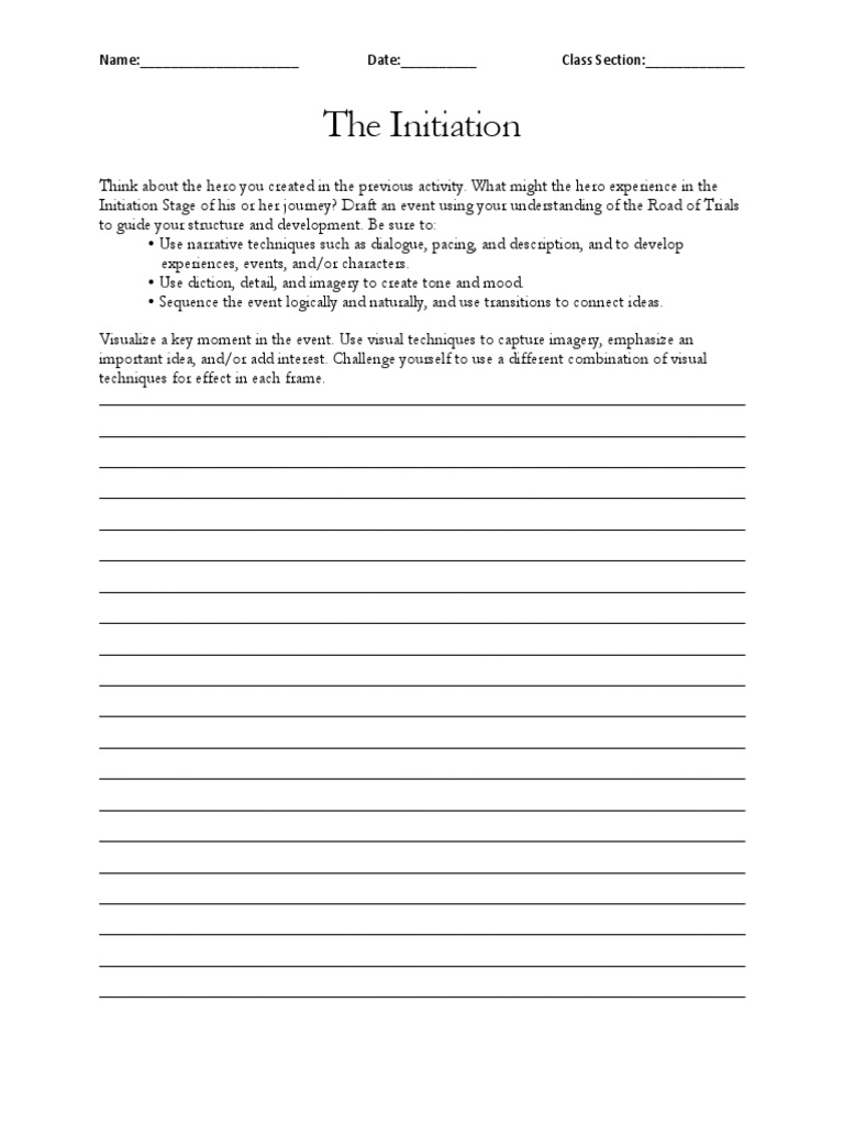 The Initiation: Name: - Date: - Class Section | PDF