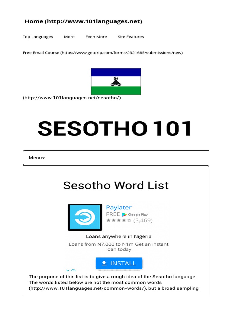 Sesotho Word List | PDF | Languages | Nature