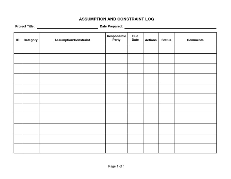 Assumption & Constraint Log Template | PDF | Computing And Information ...