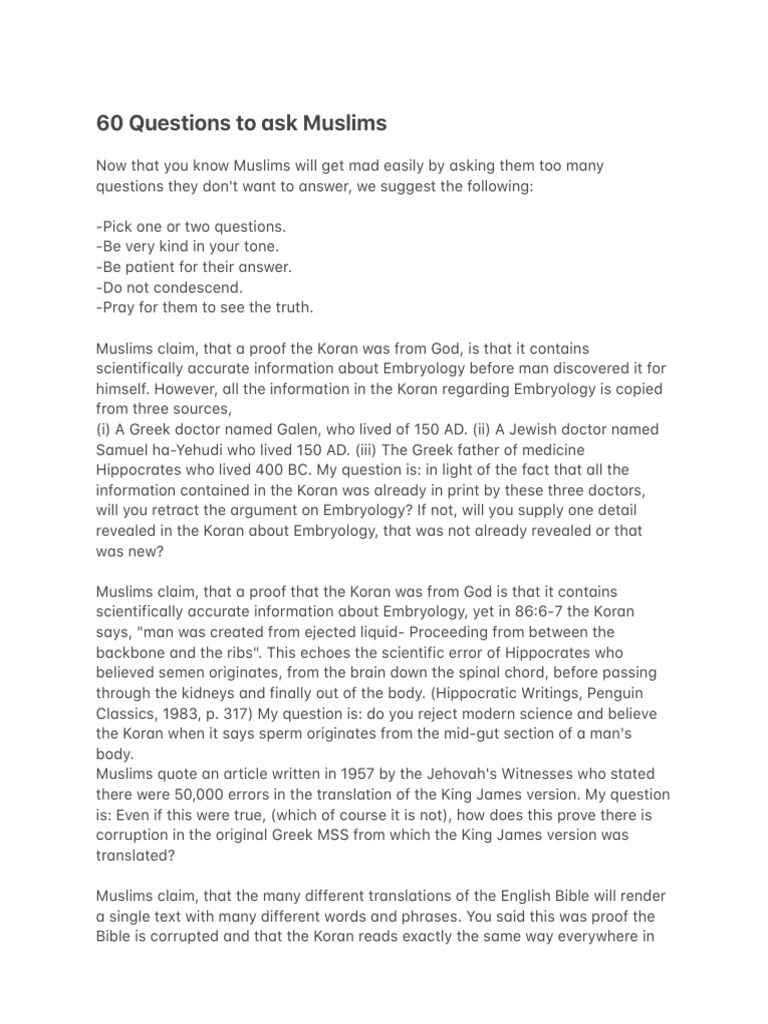 60 Questions To Ask Muslims | PDF | Prophecy | Crucifixion