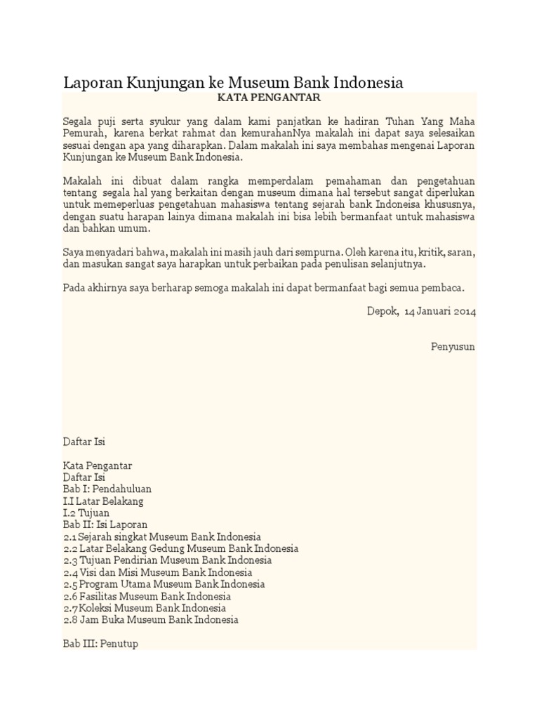 Laporan Kunjungan Ke Museum Bank Indonesia | PDF