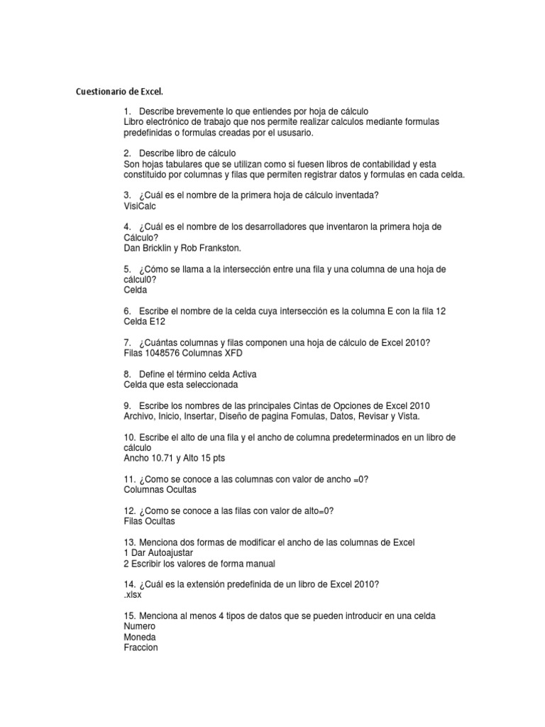 Modelo De Questionario Excel