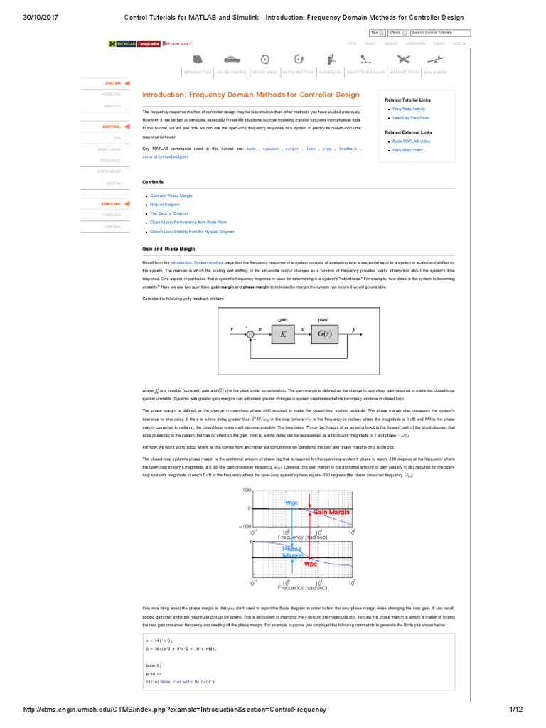 Control Tutorials For MATLAB and Simulink - Introduction - Frequency Domain Methods For ...