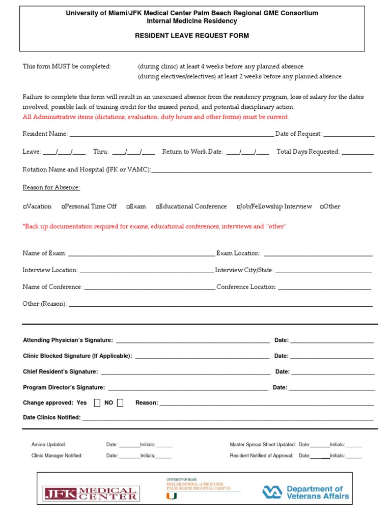 441 Resident Leave Request | PDF | Residency (Medicine) | Health Sciences