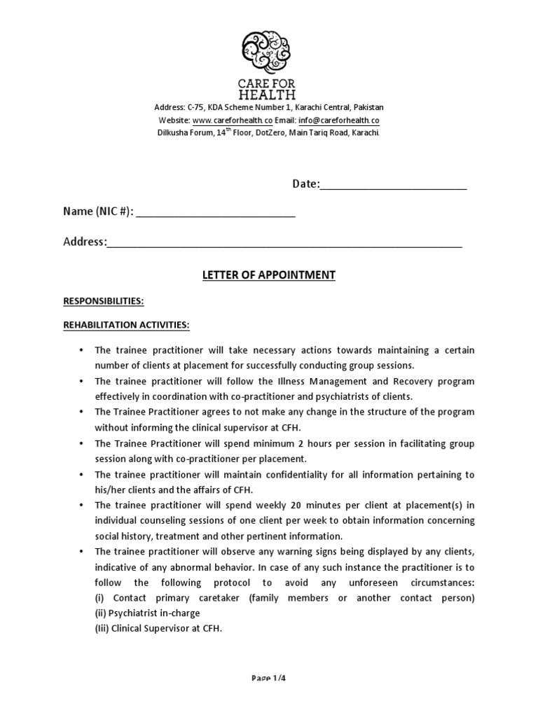 Appointment Letter Trainee Practitioner | PDF | Clinical Psychology ...