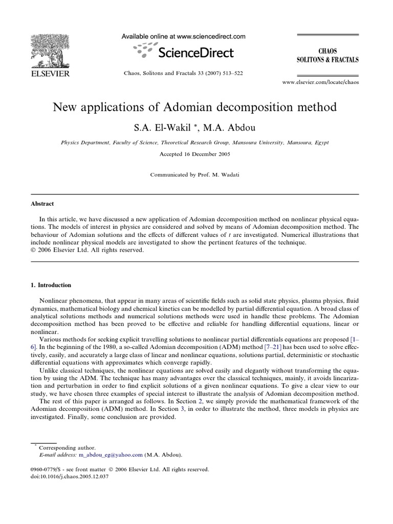 New Applications of Adomian Decomposition Method | PDF | Nonlinear ...