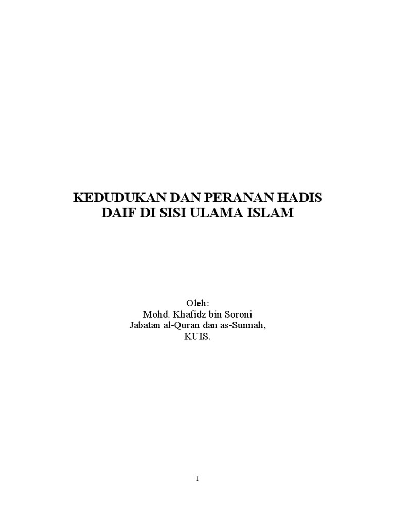 Kedudukan & Peranan Hadis Daif Di Sisi Ulama Islam PDF | PDF