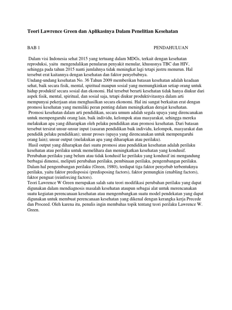 Teori Lawrence Green Dan Aplikasinya Dalam Penelitian Kesehatan | PDF