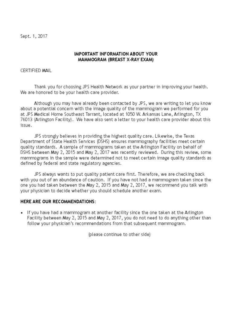 Important Information About Your Mammogram (Breast X-Ray Exam) | PDF ...