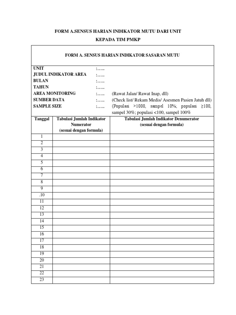 Form Sensus Harian | PDF