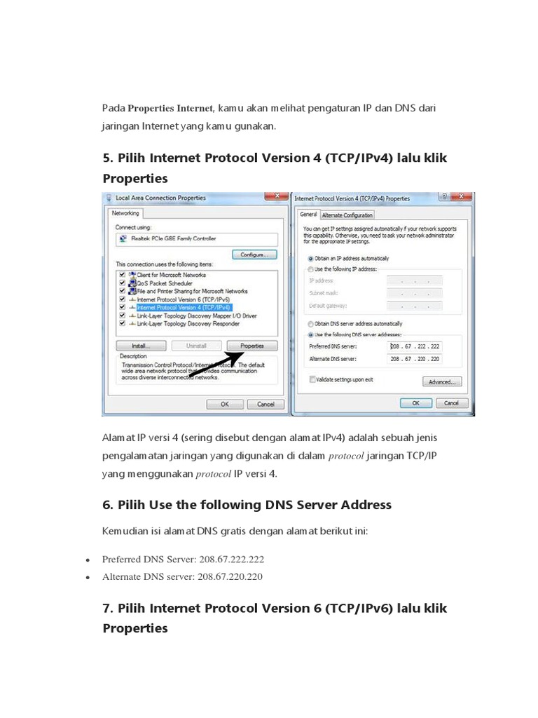 Pilih Internet Protocol Version 4 (Tcp/Ipv4) Lalu Klik Properties | PDF
