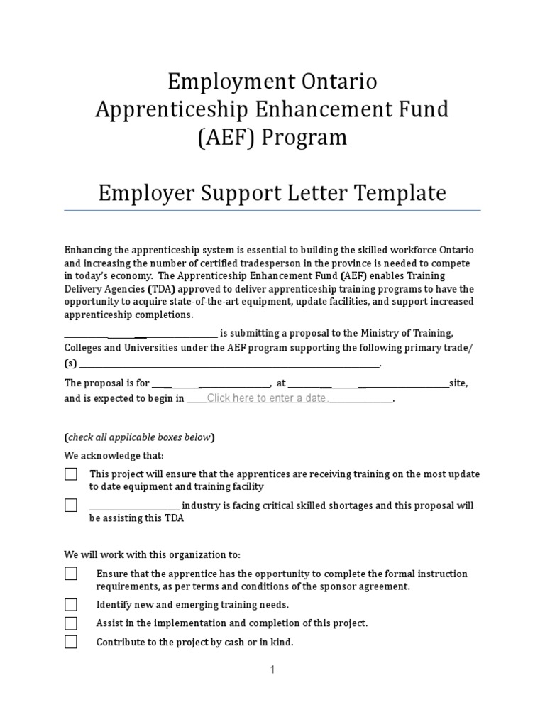 Employer Support Letter Template | PDF | Apprenticeship | Employment