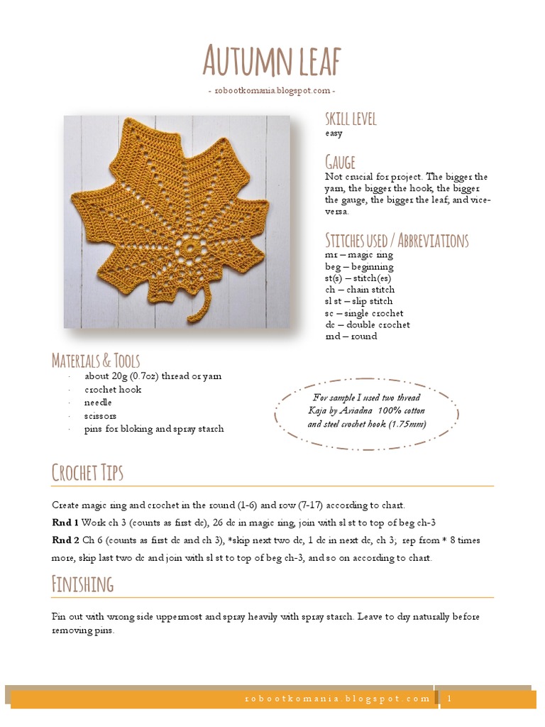 Autumn Leaf Crochet Chart Robootkomania | PDF | Crochet | Yarn