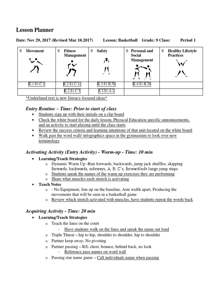 Basketball Lesson Plan for Grade 9 | PDF | Classroom | Literacy