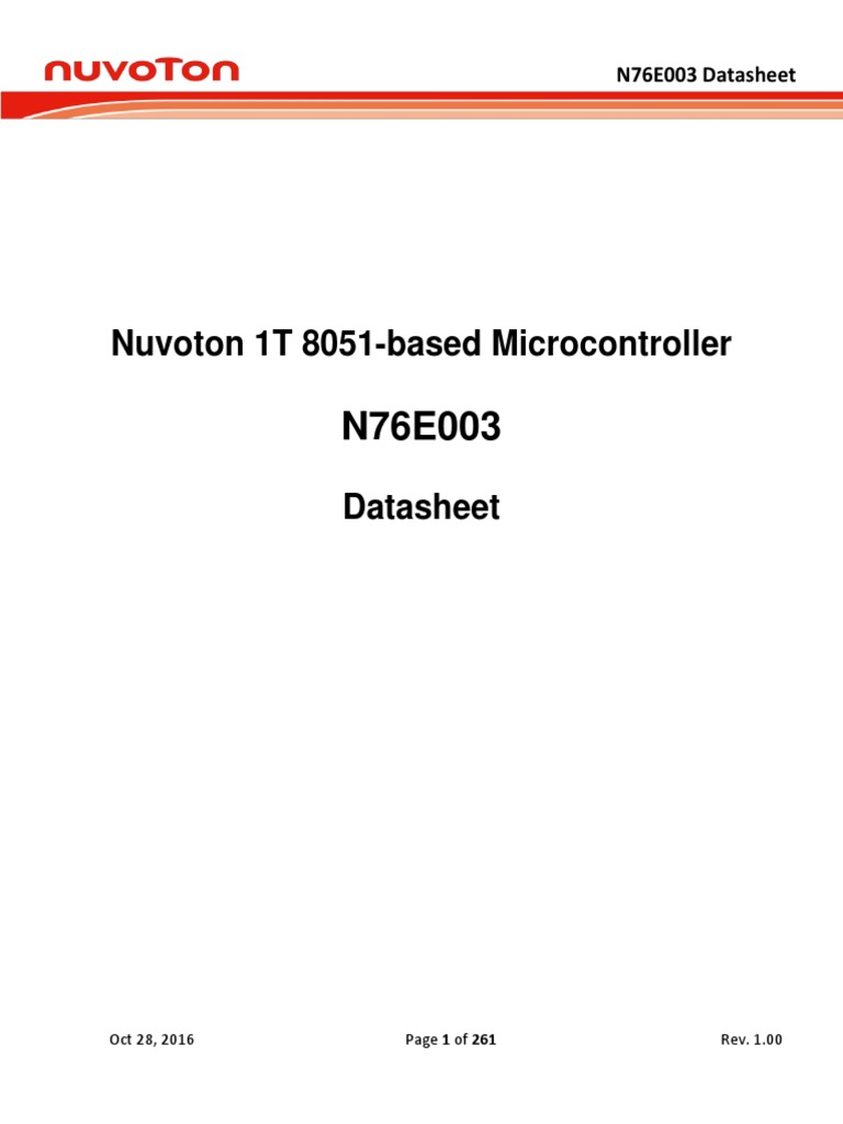 N76E003 Microcontroller Datasheet | PDF | Microcontroller | Flash Memory