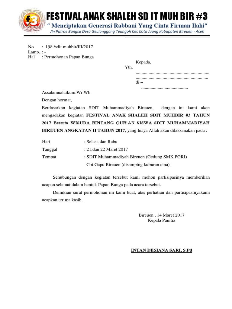 Contoh Surat Permohonan PAPAN BUNGA | PDF