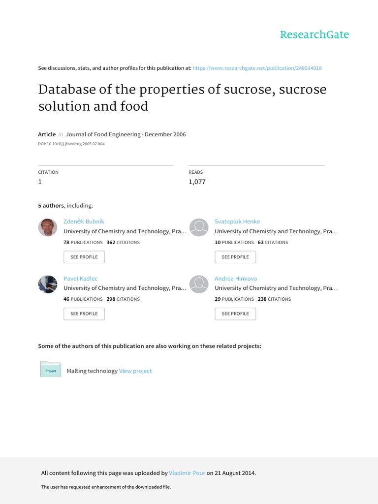 Database of The Properties of Sucrose | PDF | Menu (Computing) | Solution
