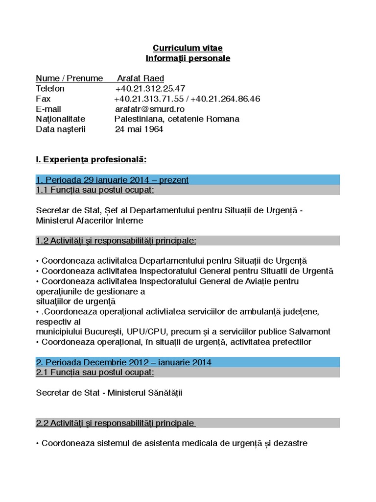CV Raed Arafat Romana | PDF