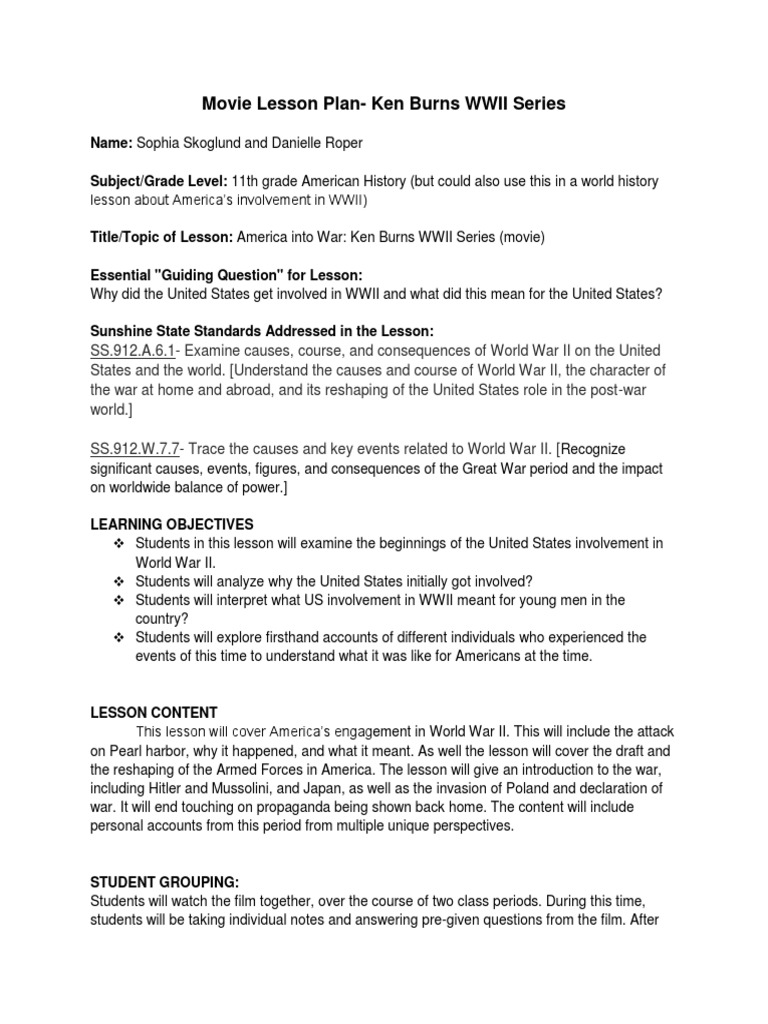 Movie Lesson Plan-Wwii-Revised | PDF | Educational Assessment | Cognition
