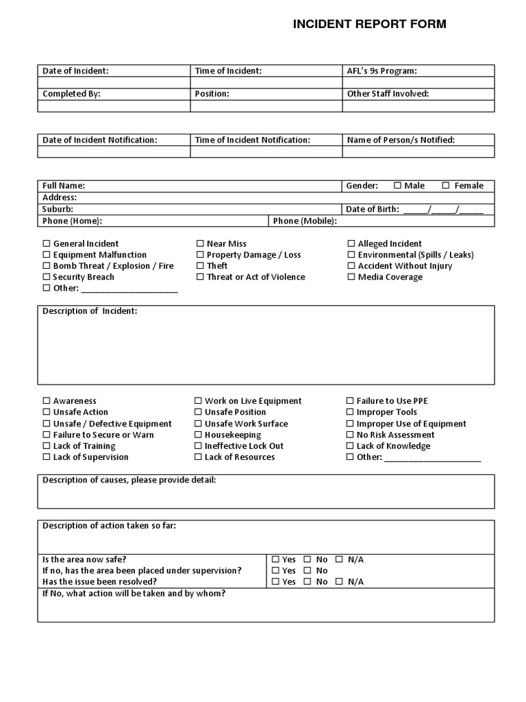 Incident Report Form | PDF | Prevention | Risk
