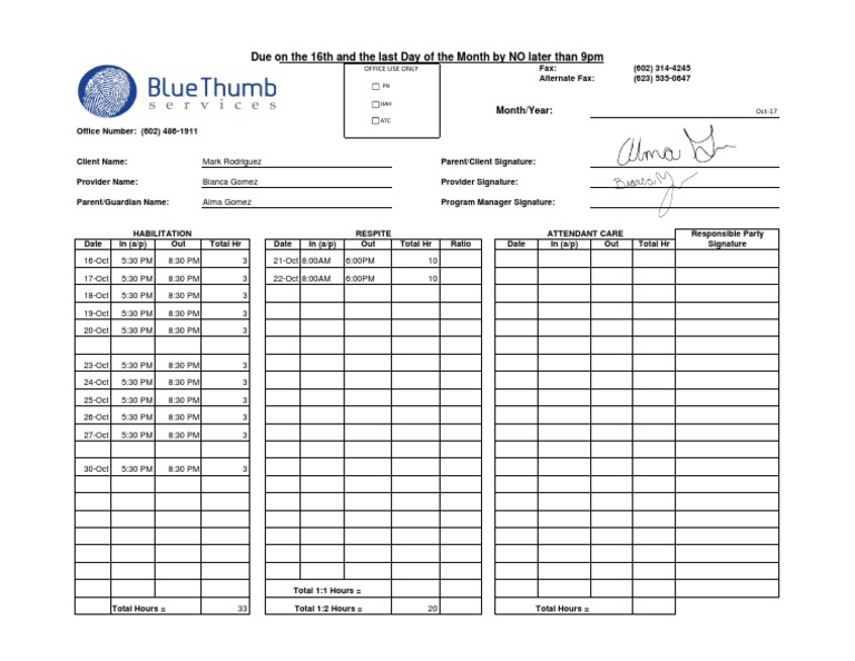 Mark October 2017 Timesheet | PDF