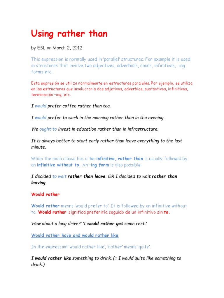 Uso de Rather | PDF | Verb | Adverb