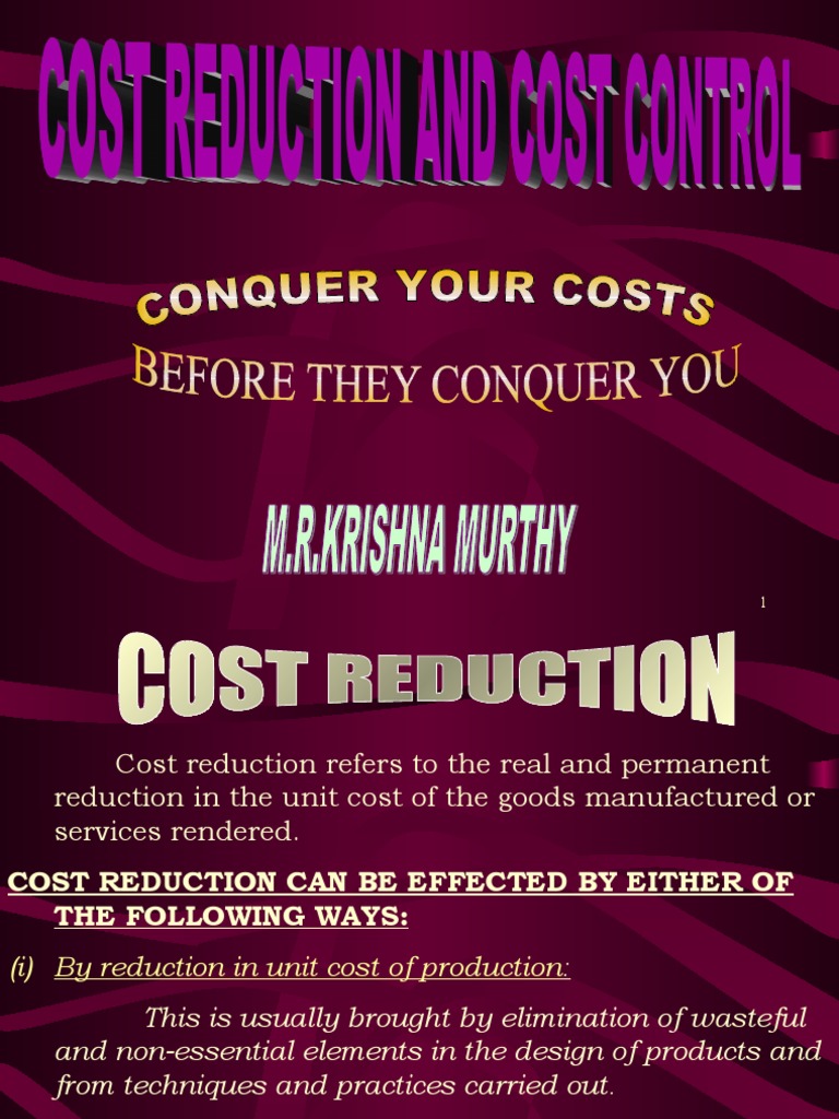Cost Reduction and Control | PDF