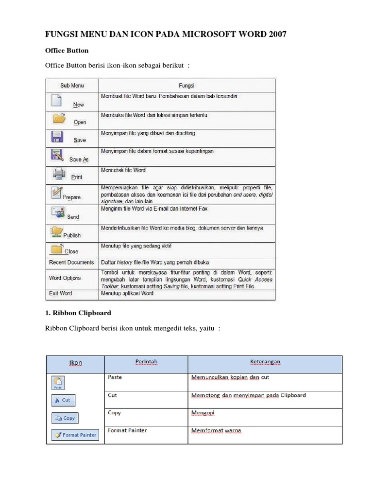 Fungsi Menu Dan Icon Pada Microsoft Word 2007 | PDF