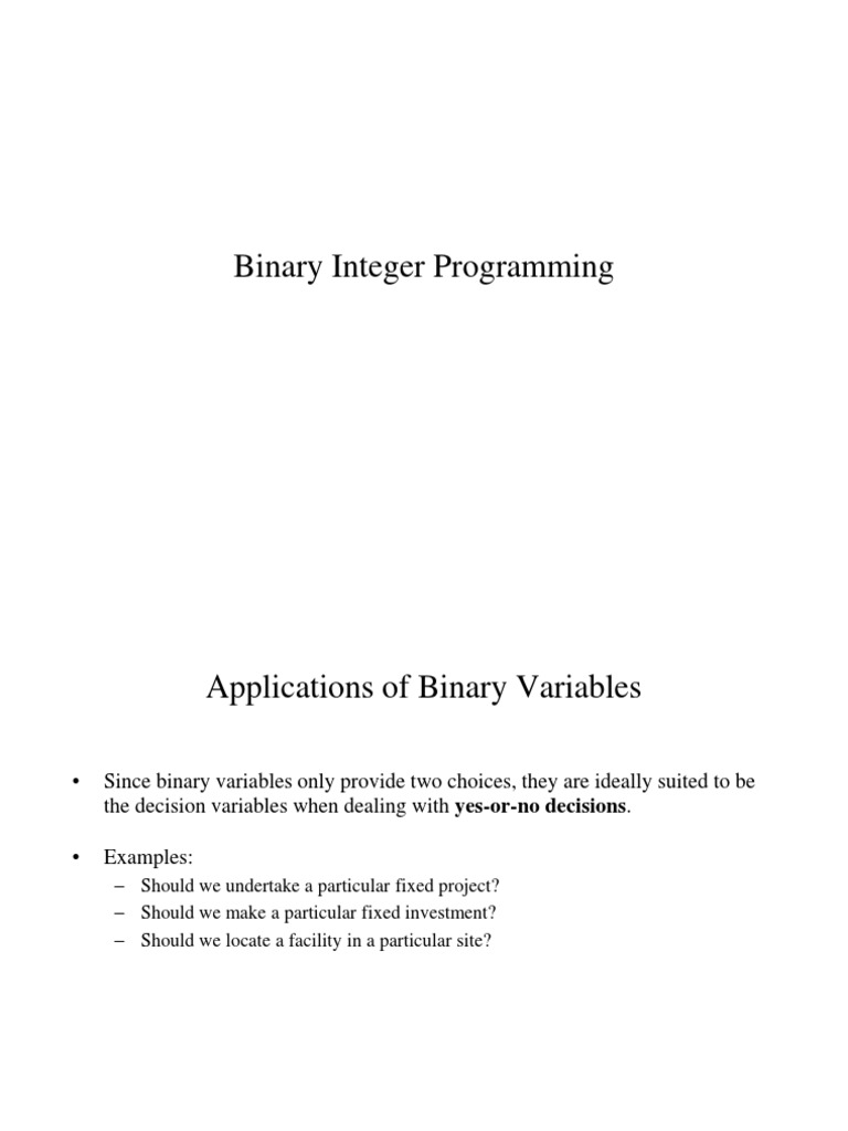 L1835 2 Binary Integer Programming | PDF | Research And Development ...