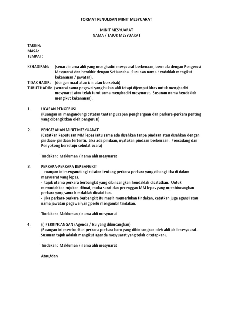 Format Penulisan Minit Mesyuarat | PDF