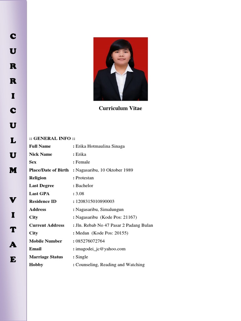 CV Erika Hotmaulina Sinaga | PDF