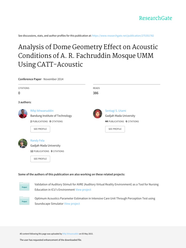 Analysis of Dome Geometry Effect On Acoustic Conditions of A. R. Fachruddin Mosque UMM Using ...
