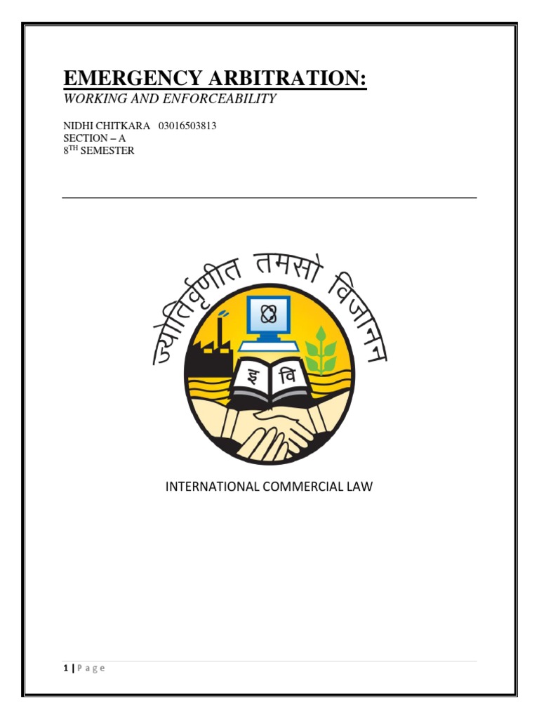 Emergency Arbitration-Working and Enforceability | PDF | Arbitral ...