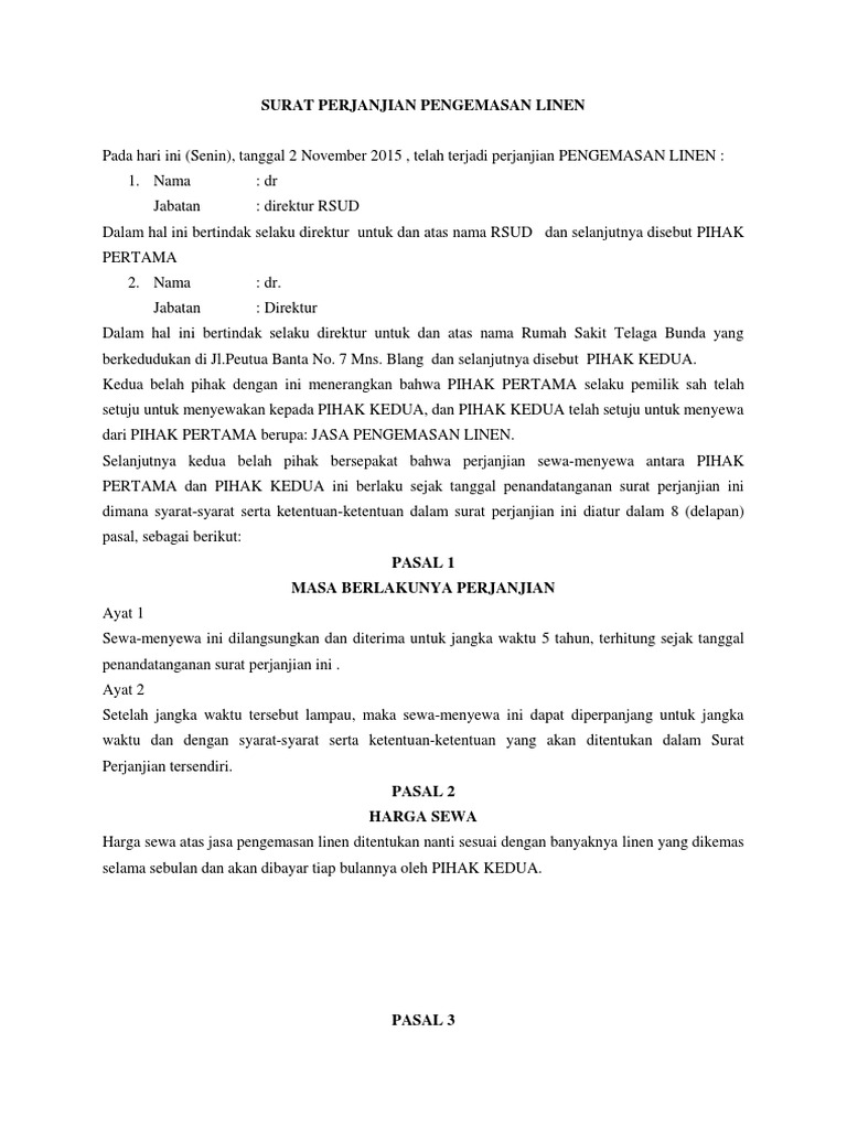 AGREEMENT ON LINEN PROCESSING SERVICES | PDF