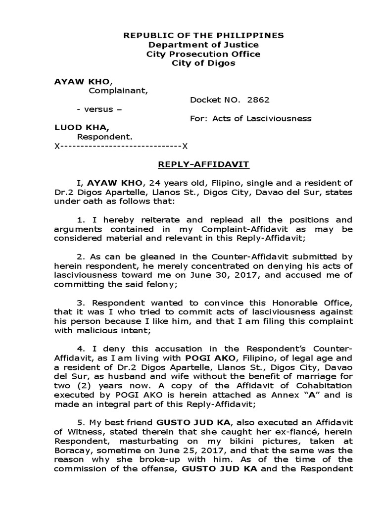 Reply Affidavit Sample | Download Free PDF | Criminal Justice | Crime ...