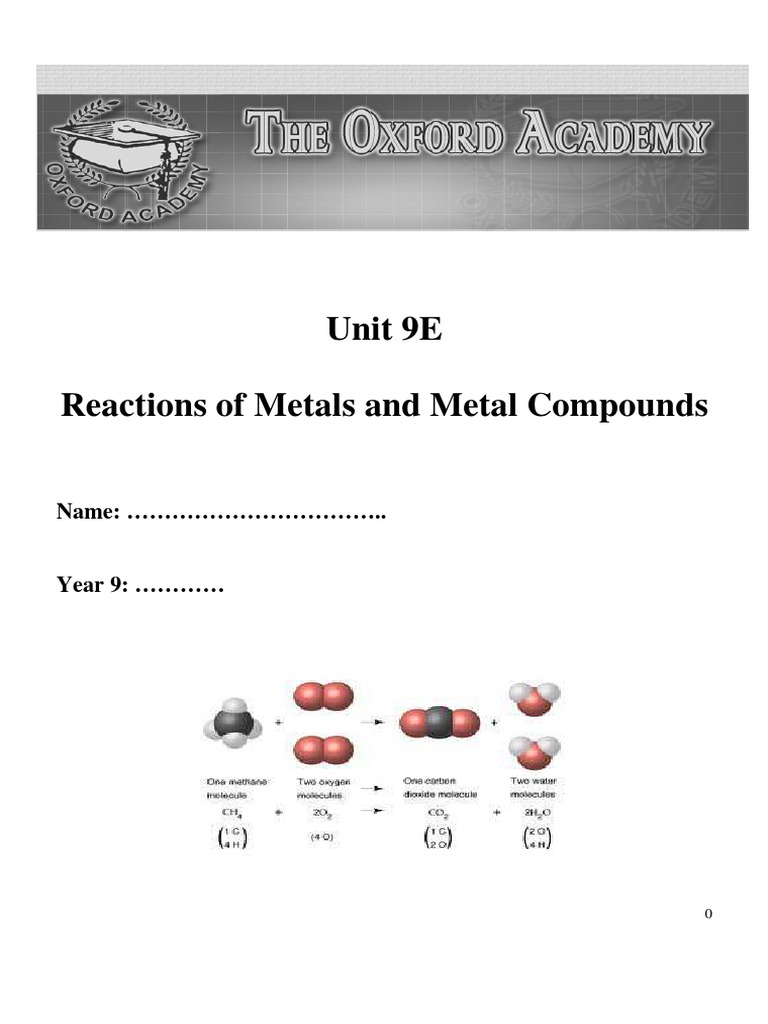 Unit 9E Reactions of Metals and Metal Compounds: Name: . | PDF ...