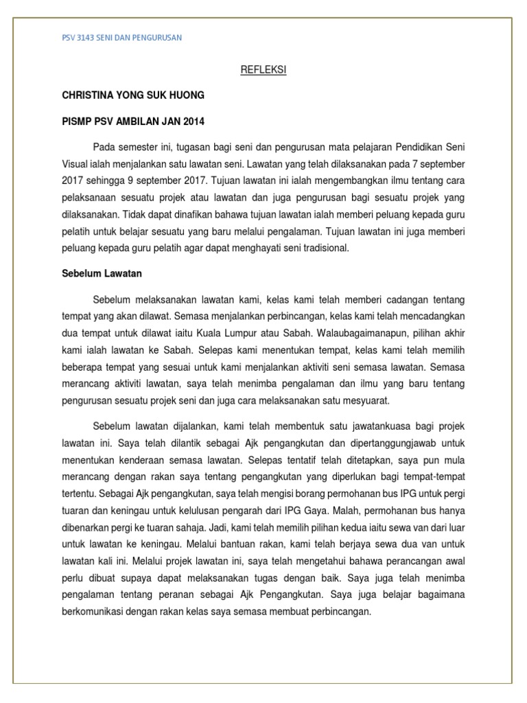 PSV 3143 Refleksi Seni Dan Pengurusan | PDF