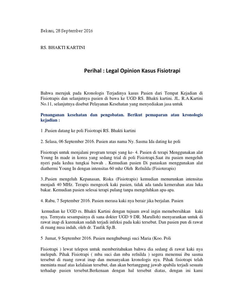 Contoh Legal Opinion Legal Opinion Fisiotrapi