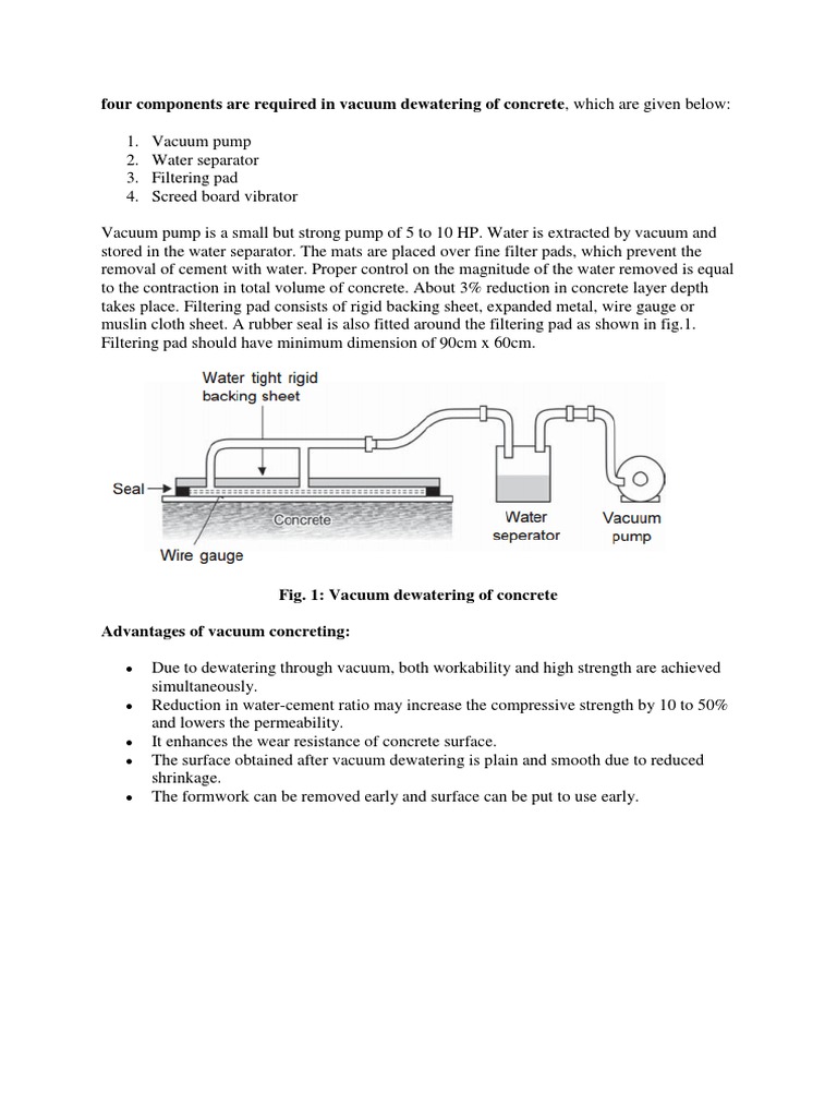 The Four Key Components and Process of Vacuum Dewatering of Concrete | PDF