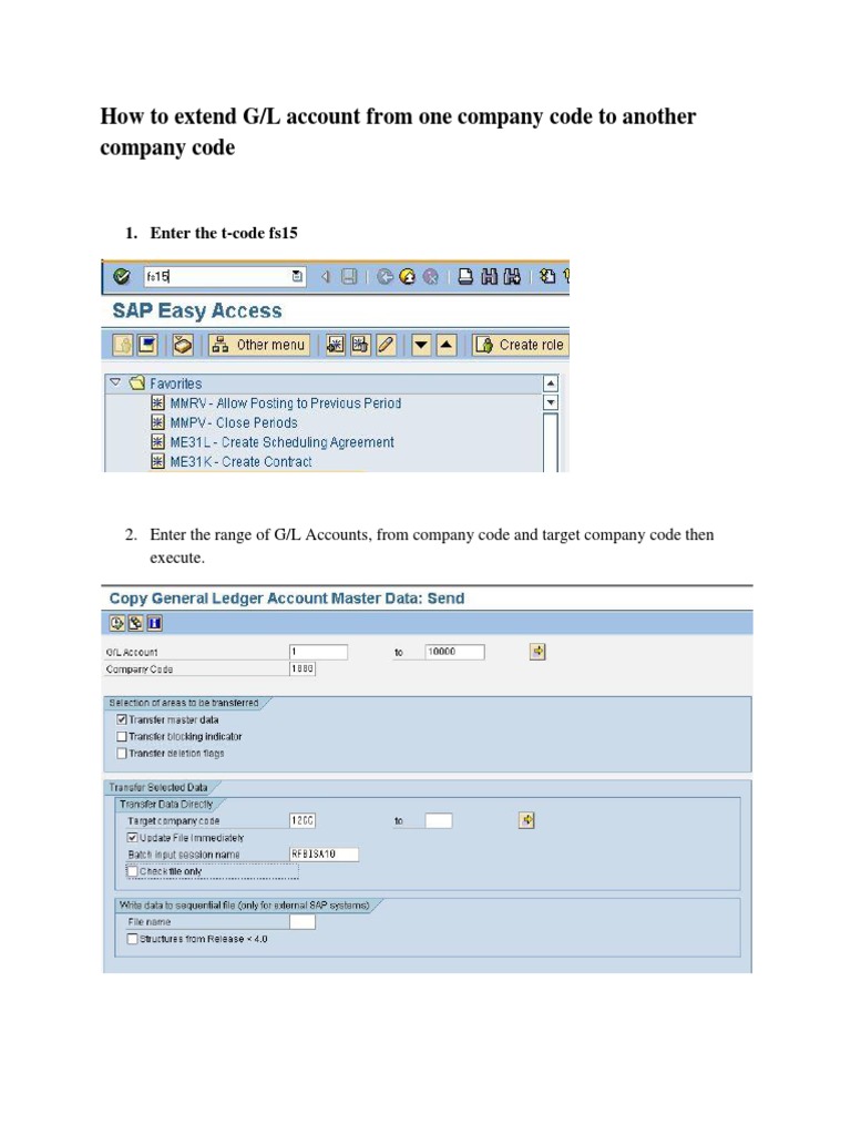 How To Extend GL Account From One Comapany Code To Another | PDF