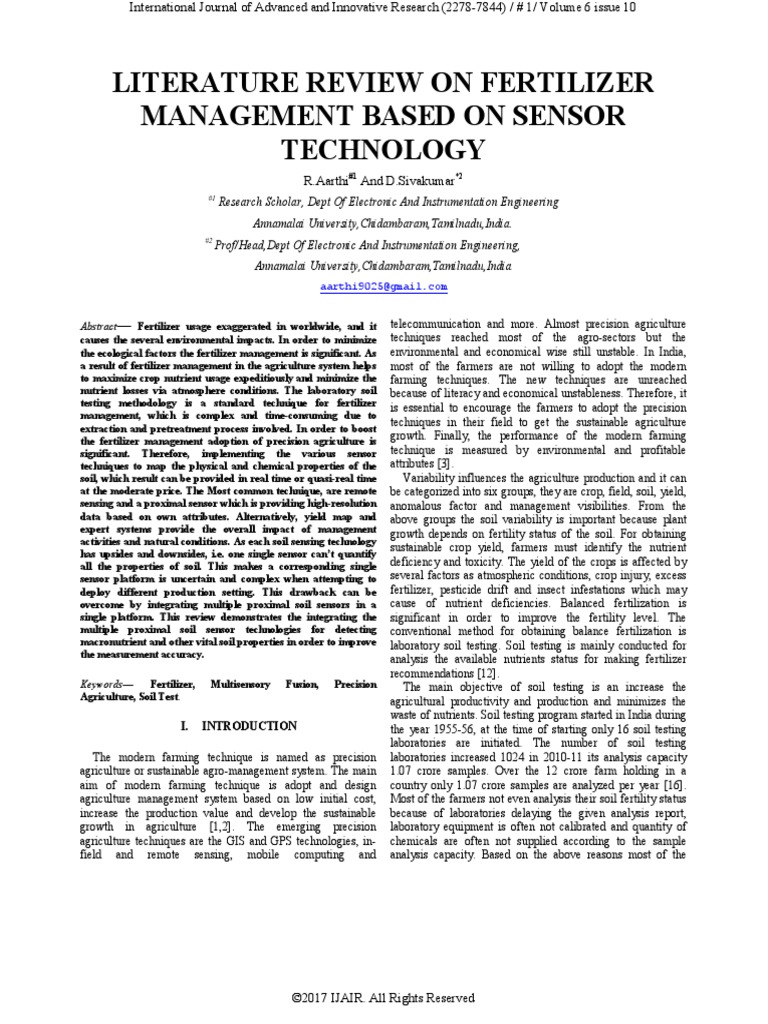 Literature Review On Fertilizer Management Based On Sensor Technology ...