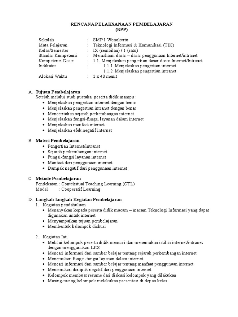 RPP TIK Kelas IX | PDF